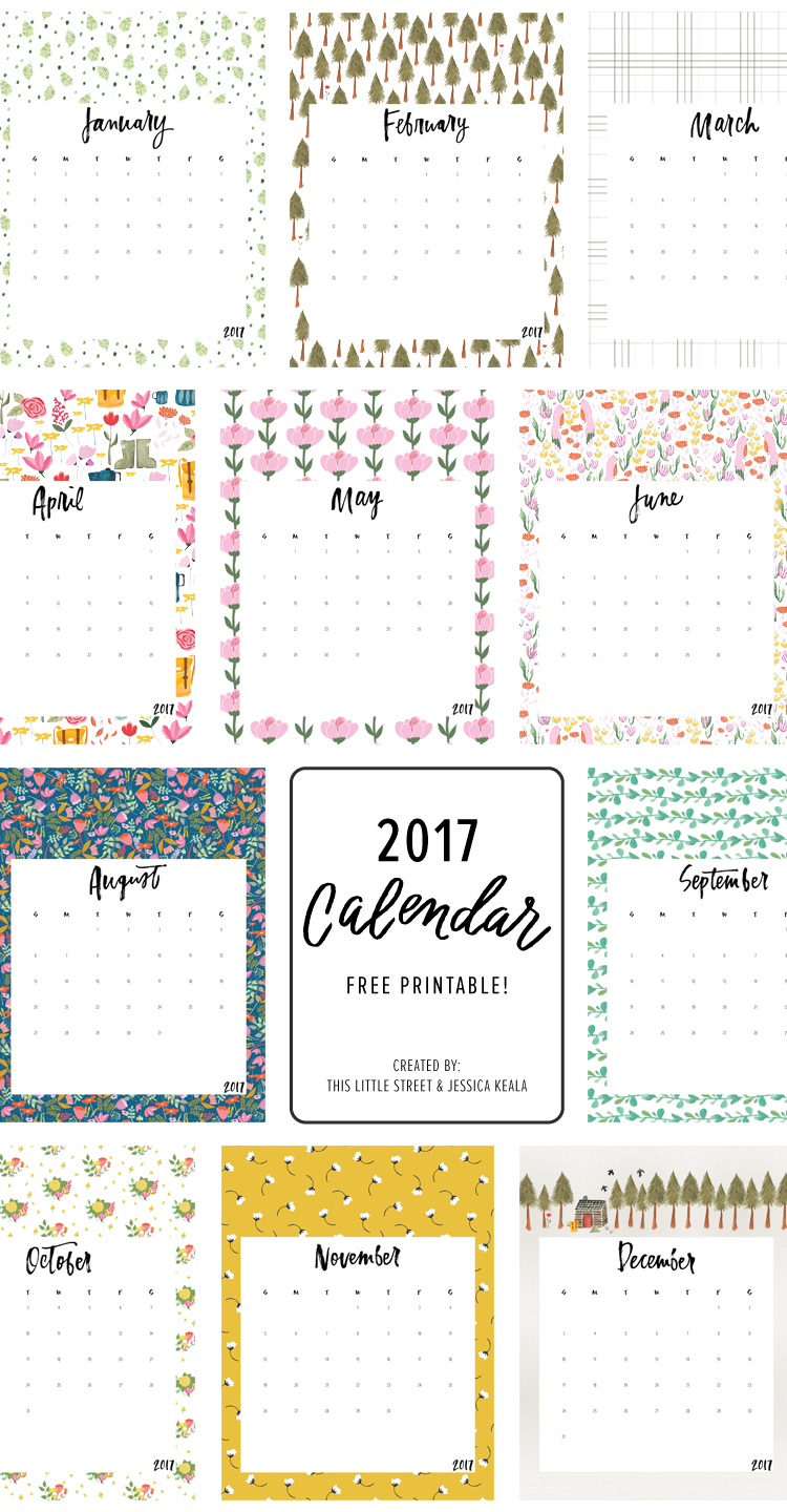 6 FREE 2017 Monthly Calendars + Christmas Break - A Pretty Fix