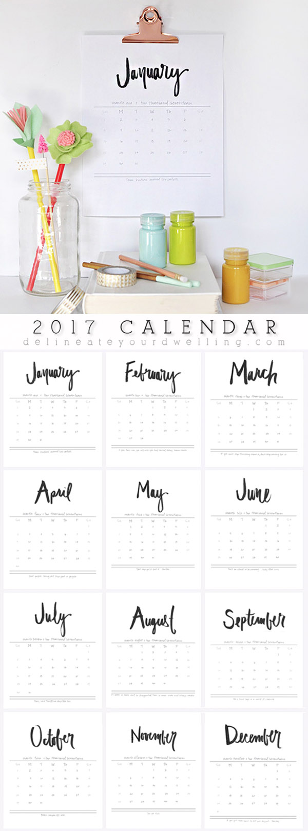 6 FREE 2017 Monthly Calendars + Christmas Break - A Pretty Fix