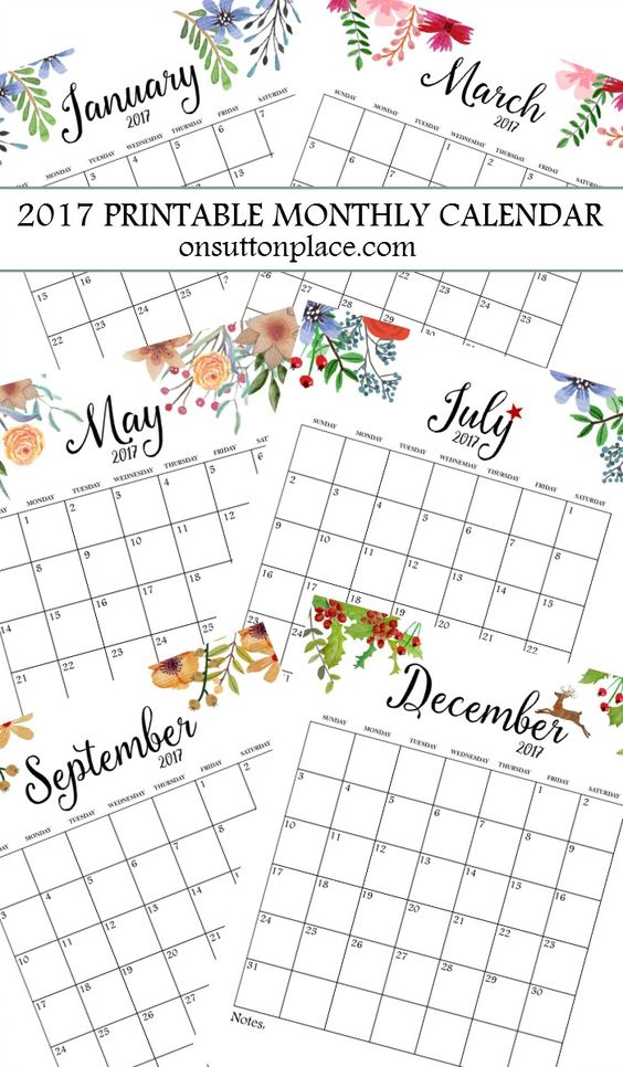 6 FREE 2017 Monthly Calendars + Christmas Break - A Pretty Fix